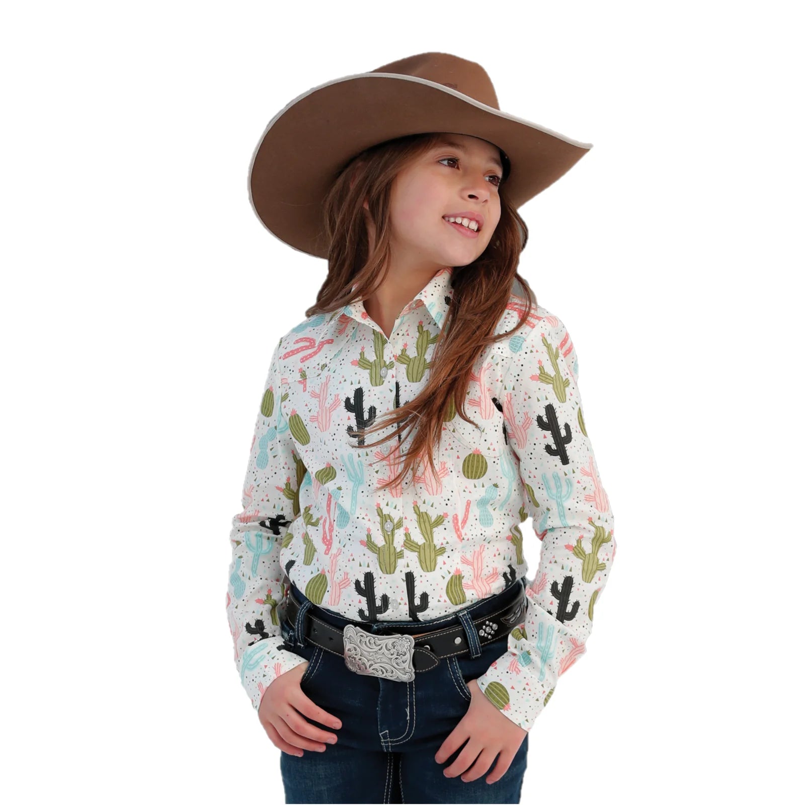 Cinch Girl's Cream Cactus Print Button-Down Shirt – Cowboy Headquarters