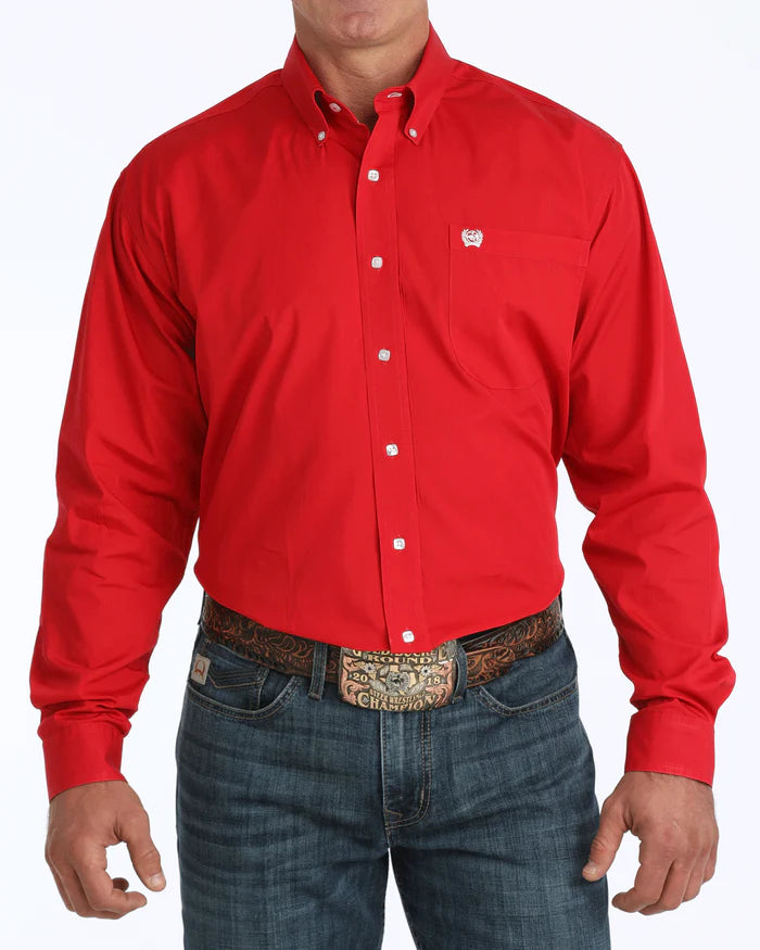Cinch Men's Solid Classic Fit Button-Down Western Shirt in Red – Cowboy ...
