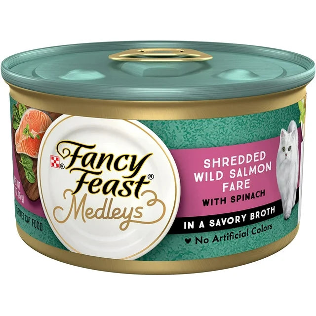 Fancy Feast Medleys Shredded Wild Salmon Fare with Spinach in a Savory ...