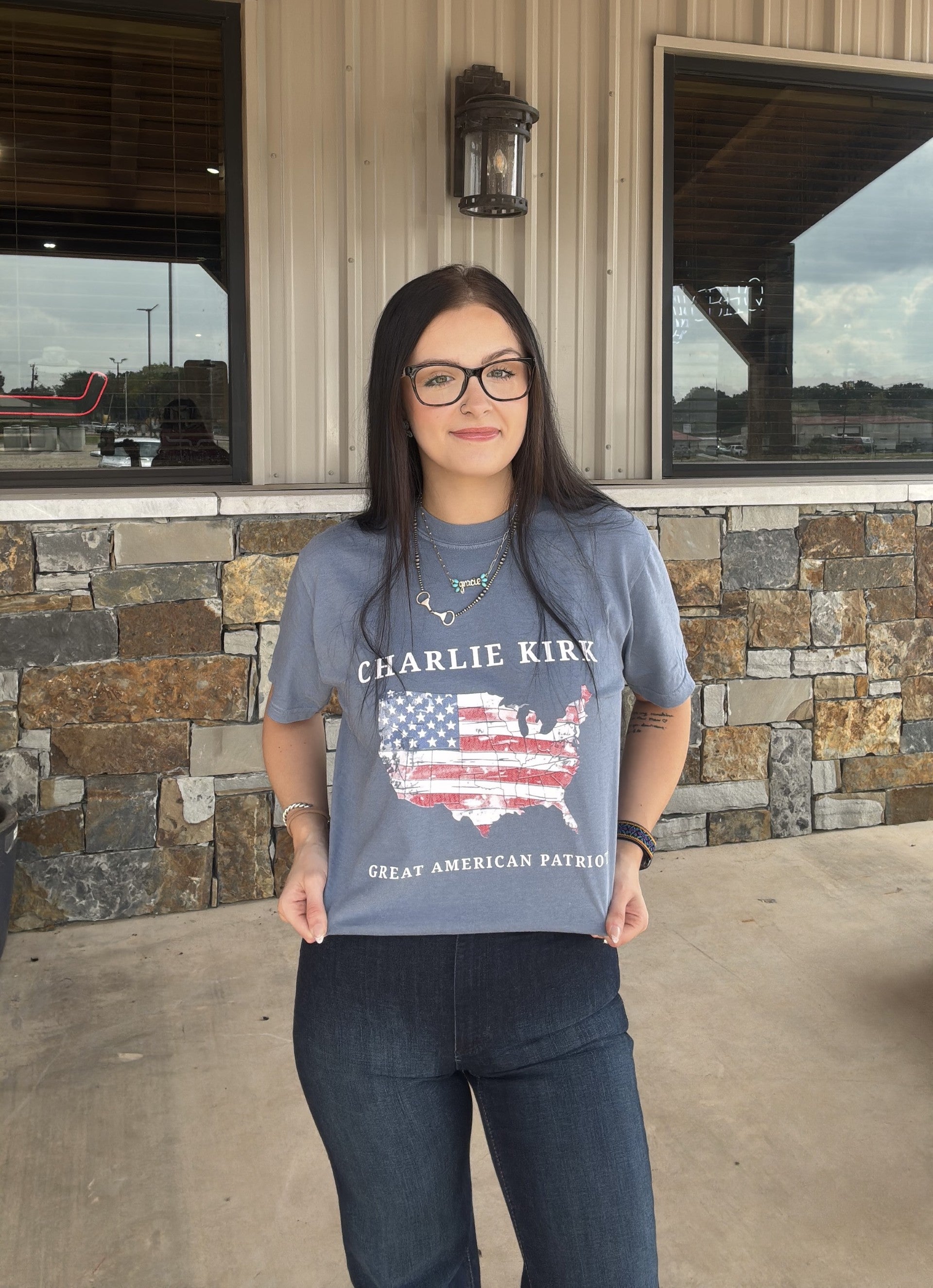 Blue Charlie Kirk Graphic Tee – Cowboy Headquarters