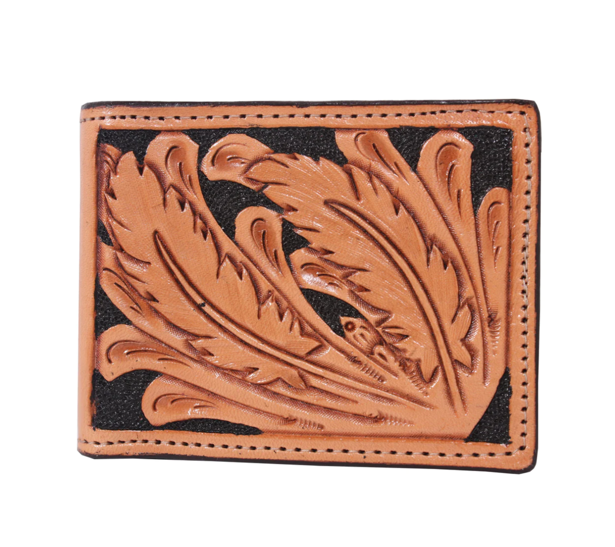 Double J Hand-Tooled Feather Mens Bifold Wallet – Cowboy Headquarters