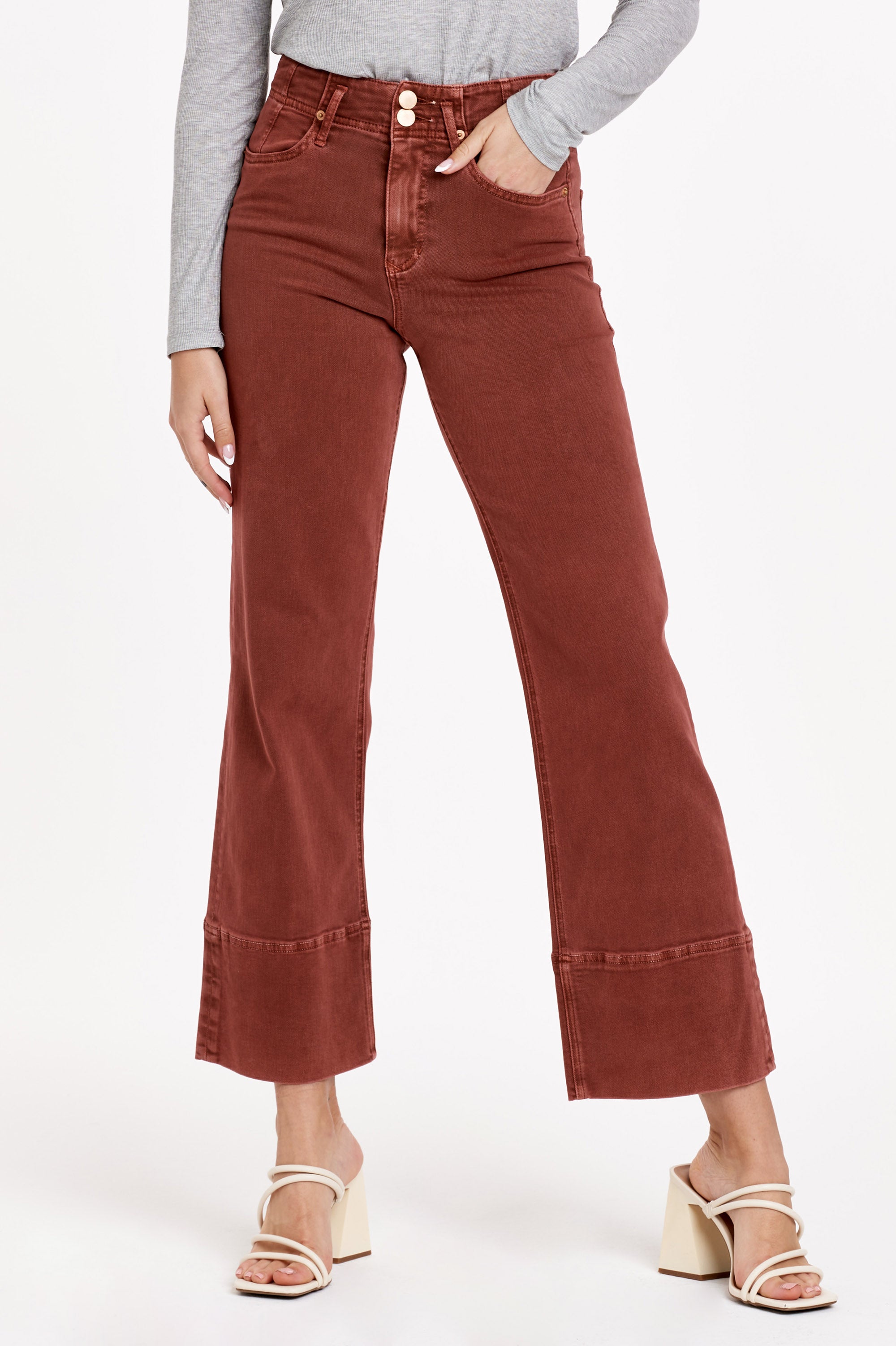 Dear John Holly Super High Rise Wide Hem Straight Jeans in Cinnamon ...