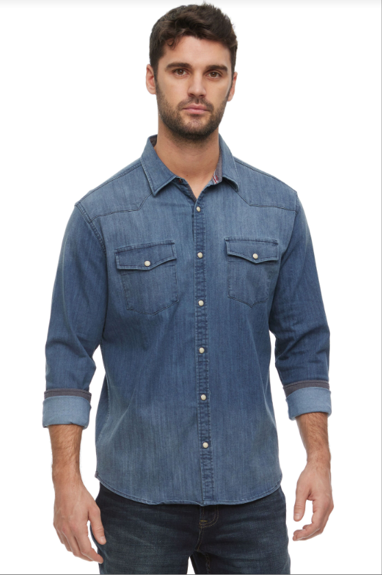 Flag & Anthem Grover Stretch Long Sleeve Denim Western Shirt – Cowboy ...